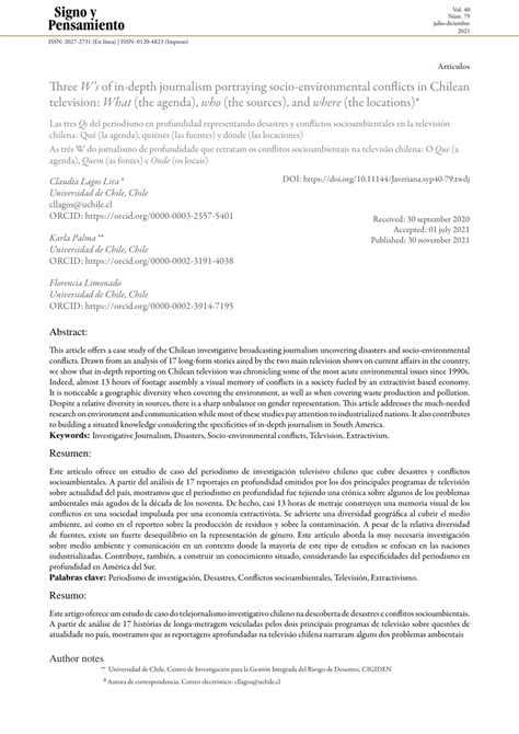 Pdf Three Ws Of In Depth Journalism Portraying Socio Environmental Conflicts In Chilean