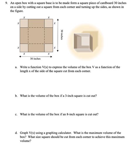 solved 9 an open box with a square base is to be made form