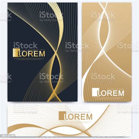 안내 책자 전단지 전단지 커버 카탈로그 잡지 또는 연례 보고서 A4 크기에 대 한 최신 벡터 템플릿 비즈니스 과학 및 기술 설계도 서 레이아웃입니다 황금 파도 함께 프레 젠