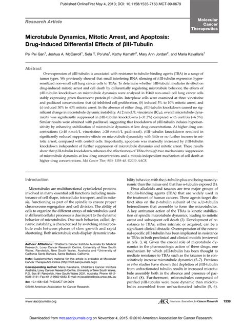 Pdf Microtubule Dynamics Mitotic Arrest And Apoptosis Drug Induced