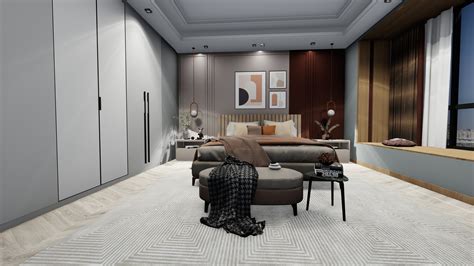 تصميم ديكور داخلي لغرفة نوم مودرن باستخدام برنامج سكتش اب وليميون مستقل