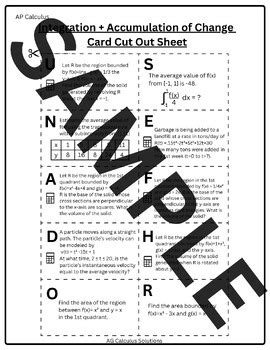 Applications Of Integration Word Scramble Review AP Calculus Unit AB BC