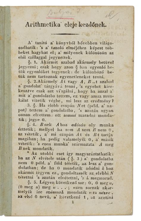 Arithmetic For Beginners Farkas Bolyai 1850 Christies