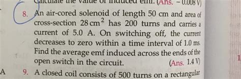 Yalculate The Value Of Multeu Em Ans 0 008 V 8 An Air Cored
