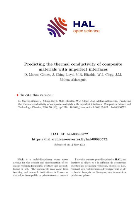 Pdf Predicting The Thermal Conductivity Of Composite Materials
