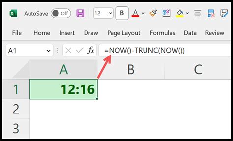how to get current time in excel formula