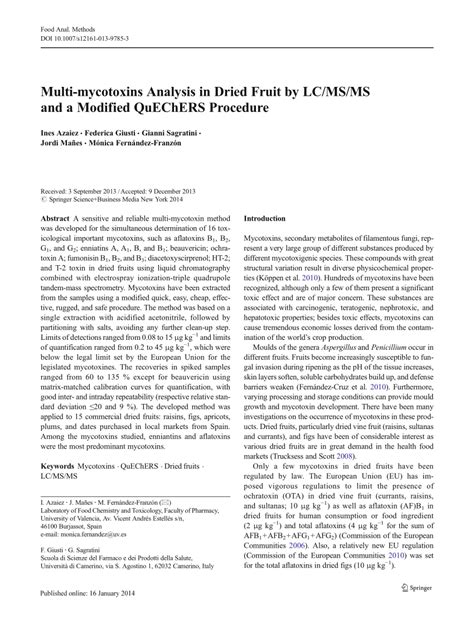 Pdf Multi Mycotoxins Analysis In Dried Fruit By Lcmsms And A