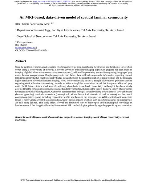 Pdf An Mri Based Data Driven Model Of Cortical Laminar