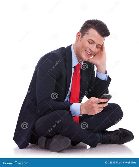Business Man Sending Or Reading A Text Message Stock Photo Image Of Single Caucasian
