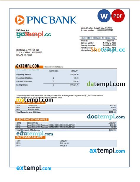 Pnc Bank Firm Checking Account Statement Word And Pdf Template Download
