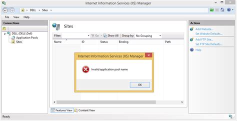 Windows 81 Ftp Setup Error From Iis Invalid Application Pool Name
