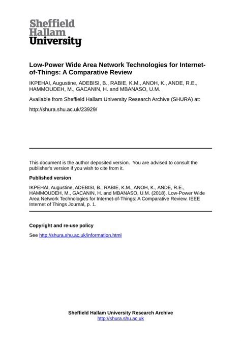 PDF Low Power Wide Area Network Technologies For Internet Of Shura Shu Ac Uk 23929 1 IoT