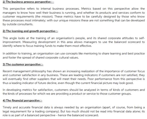 A Balanced Scorecard Addresses Four Perspectives Identify The Question Most Likely Related To