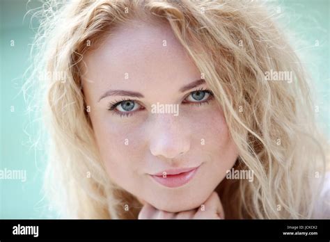 Portrait Of Beautiful Blond Smiling Woman Stock Photo Alamy