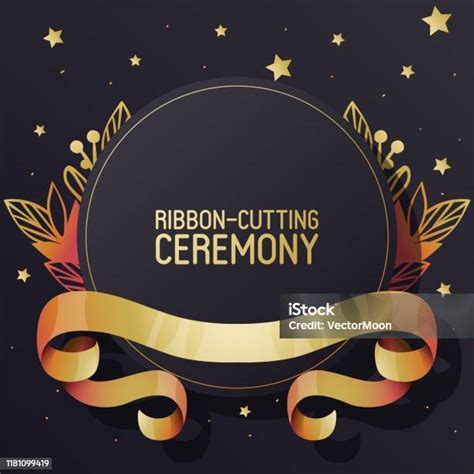 리본 커팅 식 광고 배너 벡터 일러스트 검은 색 배경에 황금 질감 곱슬 리본입니다 우아한 스타일의 브로셔 전단지 새로운 장소 점포 의 그랜드 오픈 Film Festival에