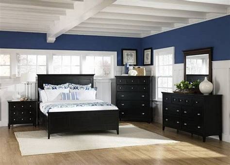 Blue Bedroom With Black Furniture