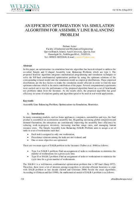 Pdf An Efficient Optimization Via Simulation Algorithm For Assembly