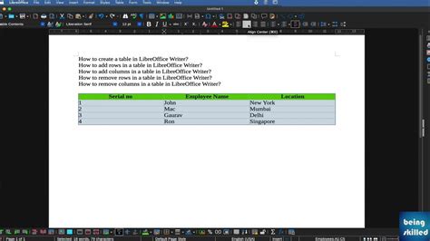 How To Create A Table In Libreoffice Writer How To Add Rows Columns In A Table Youtube