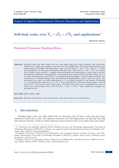 Pdf Self Dual Codes Over Mathbb F Q Umathbb F Q U2mathbb F