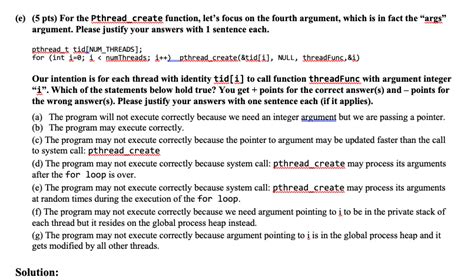 solved e 5 pts for the pthread create function let s
