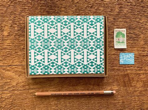 Teal Geometric Pattern Boxed Set Of 6 Letterpress Cards Blank Inside