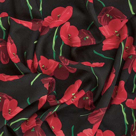 پارچه کرپ ژرژت گل شقایق قرمز پارچه ربانی