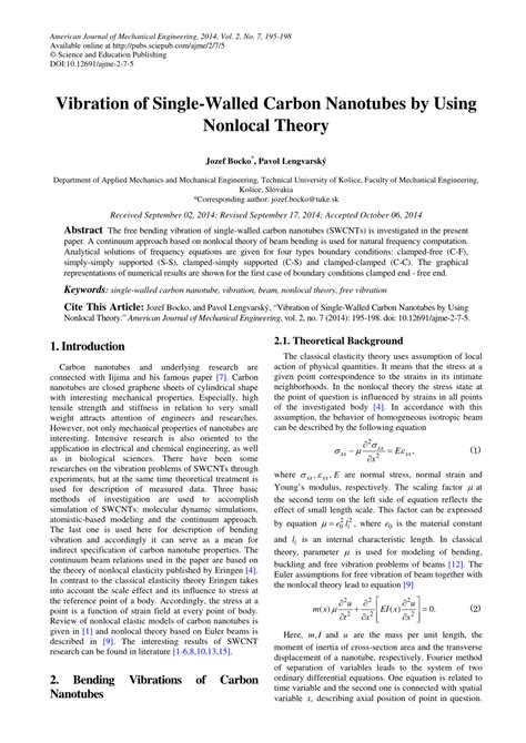 Pdf Vibration Of Single Walled Carbon Nanotubes By Using Nonlocal Theory