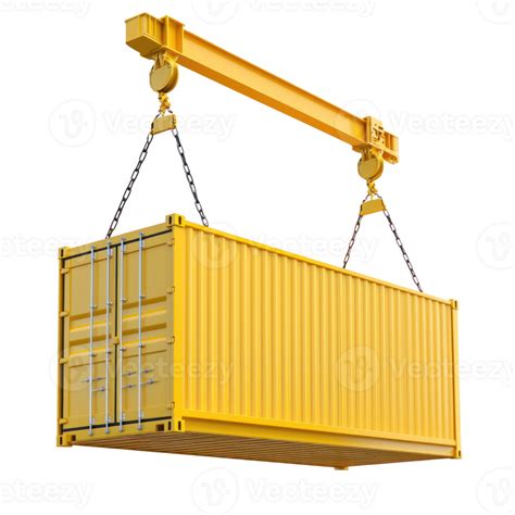 3d cargo container hanging from crane front view isolate on transparency background 50593274 png