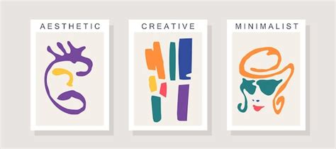 초현실적인 초상화 현대적인 미니멀리즘 스타일의 최신 유행 포스터 3개 Matisse 그래픽 벡터 템플릿에서 영감을 받은 추상 삽화 프리미엄 벡터