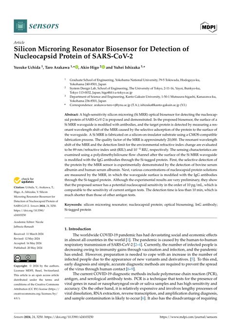 Pdf Silicon Microring Resonator Biosensor For Detection Of