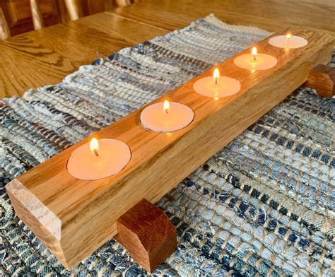Handmade Oak And Mahogany Wood Tea Light Candle Holder Etsy Wooden