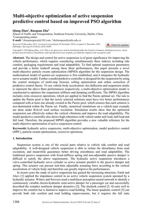Pdf Multi Objective Optimization Of Active Suspension Predictive