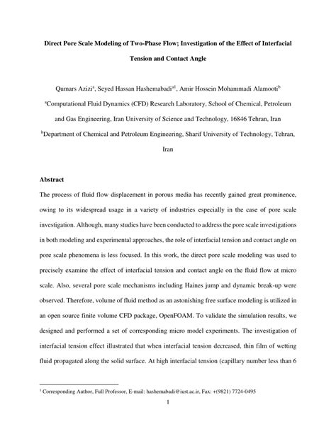 Pdf Direct Pore Scale Modeling Of Two Phase Flow Investigation The Effect Of Interfacial