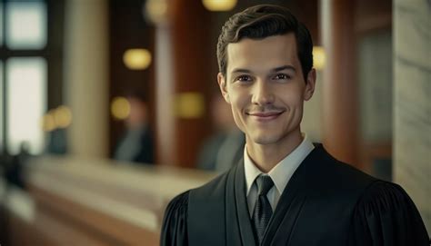 Premium AI Image Beautiful Smiling Male Prosecutor Wearing Prosecutor S Robe Inside A Blurry