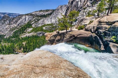 Aerial View Of Nevada Fall Waterfall On Merced River From Mist Trail In