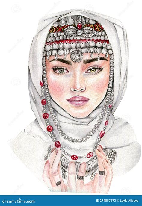 Watercolor Hand Drawn Girl In National Armenian Costume Fashionable