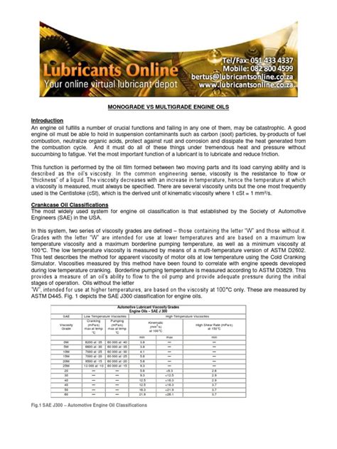 Understanding The Differences Between Monograde And Multigrade Engine Oils Pdf Motor Oil
