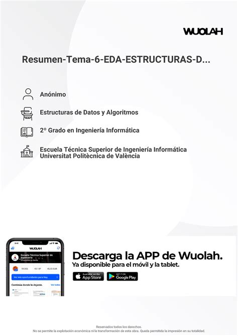 Tema 6 Estructuras De Datos Resumen Tema 6 Eda Estructuras D Anónimo Estructuras De Datos Y