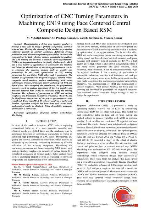 Pdf Optimization Of Cnc Turning Parameters In Machining En19 Using