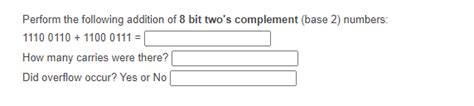 Solved Perform The Following Addition Of Bit Two S Chegg Com