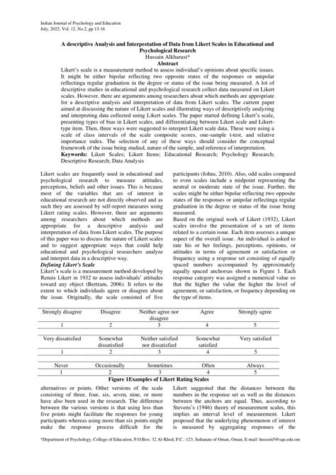 Pdf A Descriptive Analysis And Interpretation Of Data From Likert