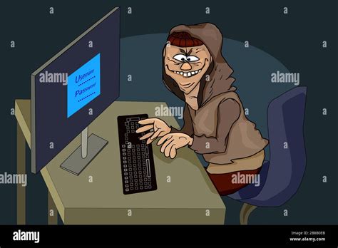 Robber Hacker With Computer Hacker Man Character Stealing Sensitive Data As Passwords From A