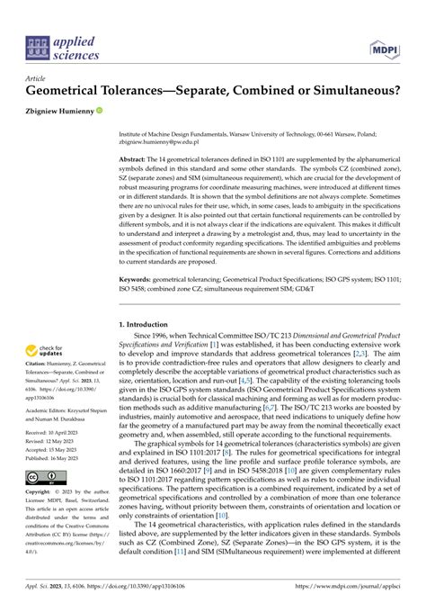 Pdf Geometrical Tolerances—separate Combined Or Simultaneous
