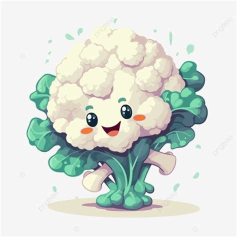 Cauliflower Clipart Cute Smiling Cauliflower Character Cartoon Vector