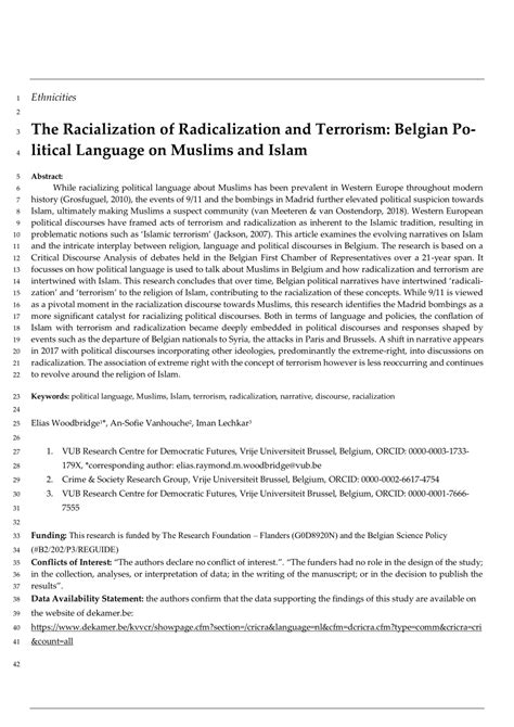 Pdf The Racialization Of Radicalization And Terrorism Belgian