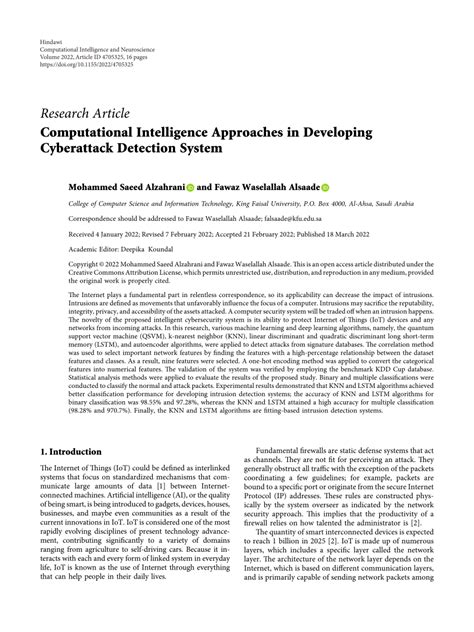 Pdf Computational Intelligence Approaches In Developing Cyberattack Detection System