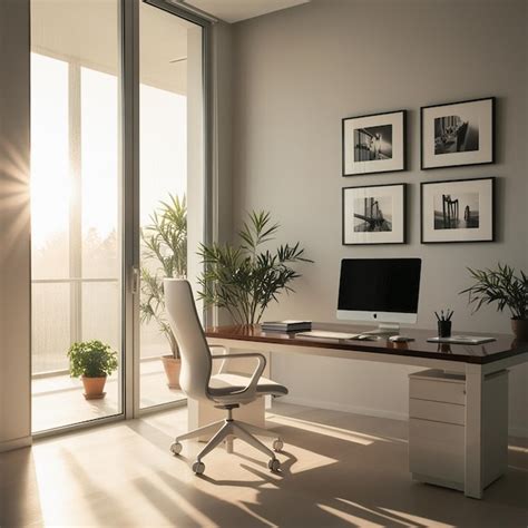 Sunlit Minimalist Workspace With A Contemporary Design Premium Ai