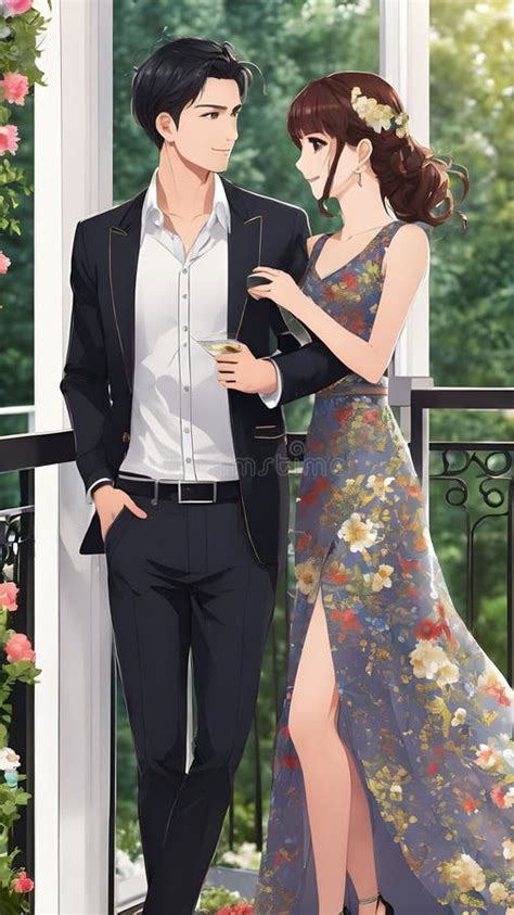 A Happy Young Anime Couple Have Fun At Outdoor Balcony Terrace Anime