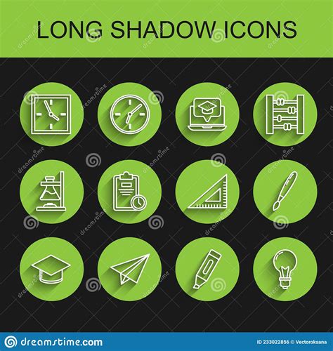 Set Line Graduation Cap Paper Airplane Clock Marker Pen Light Bulb With Concept Of Idea