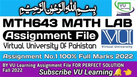 Mth643 Assignment No1 Fall 2022 Math Lab 100 Correct Solution